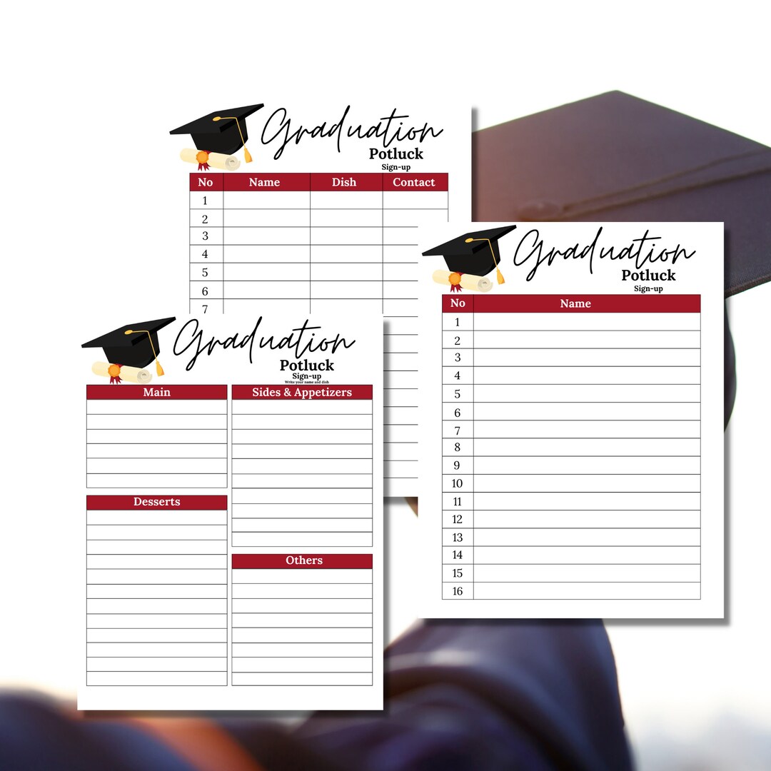 Potluck Sign up Sheet | Graduation Potluck Sign up Sheet | Grad Potluck ...