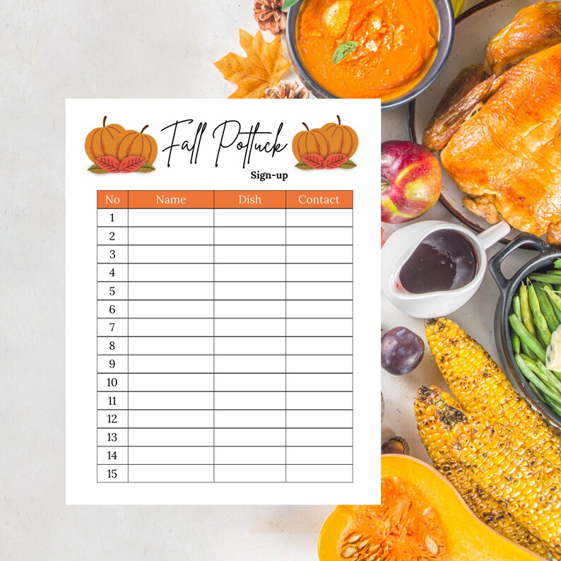 Potluck Sign up Sheet Fall Potluck Sign up Sheet - Etsy