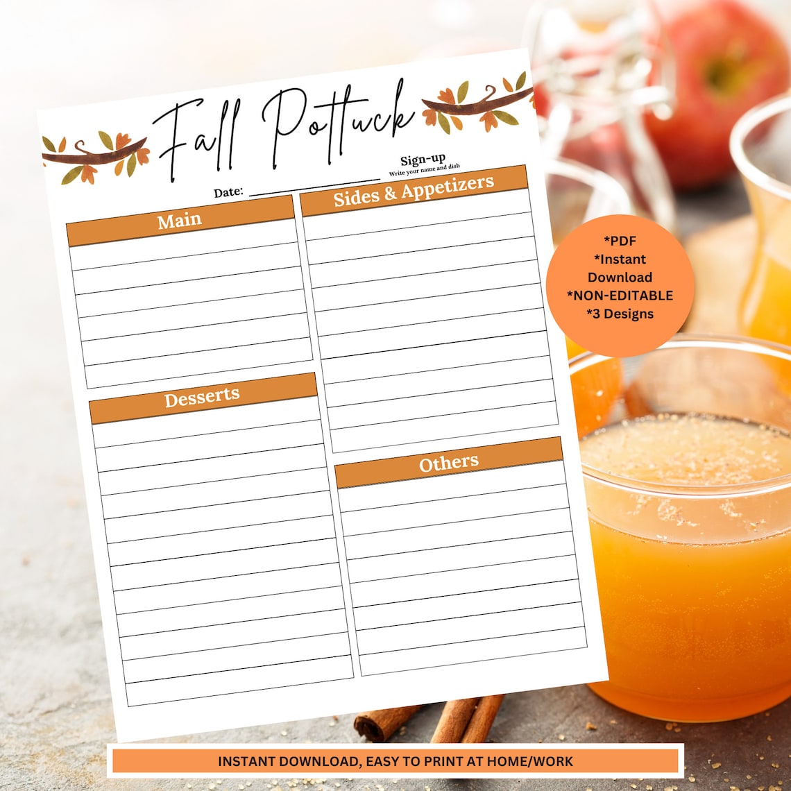 Potluck Sign up Sheet Fall Potluck Sign up Sheet Thanksgiving Potluck ...