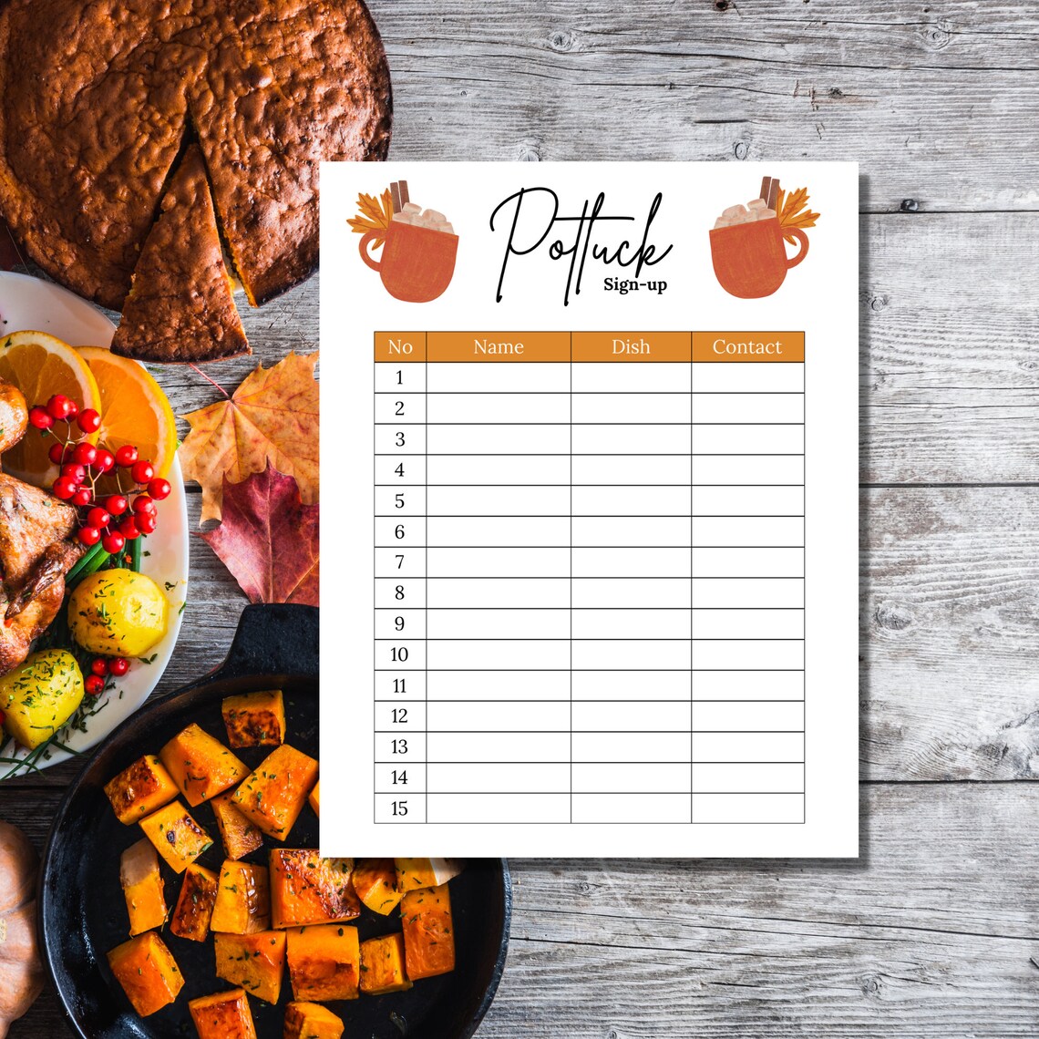 Potluck Sign up Sheet Thanksgiving Potluck Sign up Sheet - Etsy