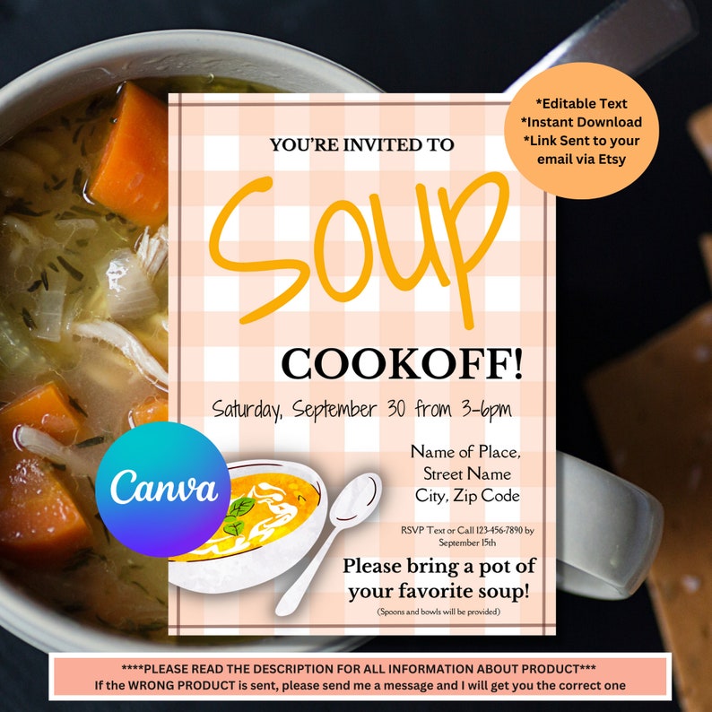 Soup Cookoff Invite Template | Editable Soup Party Cookoff | Soup Cookoff Invite | Fall Soup ...