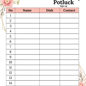 Potluck Sign up Sheet | Mother's Day Potluck Sign up Sheet | Mother's ...