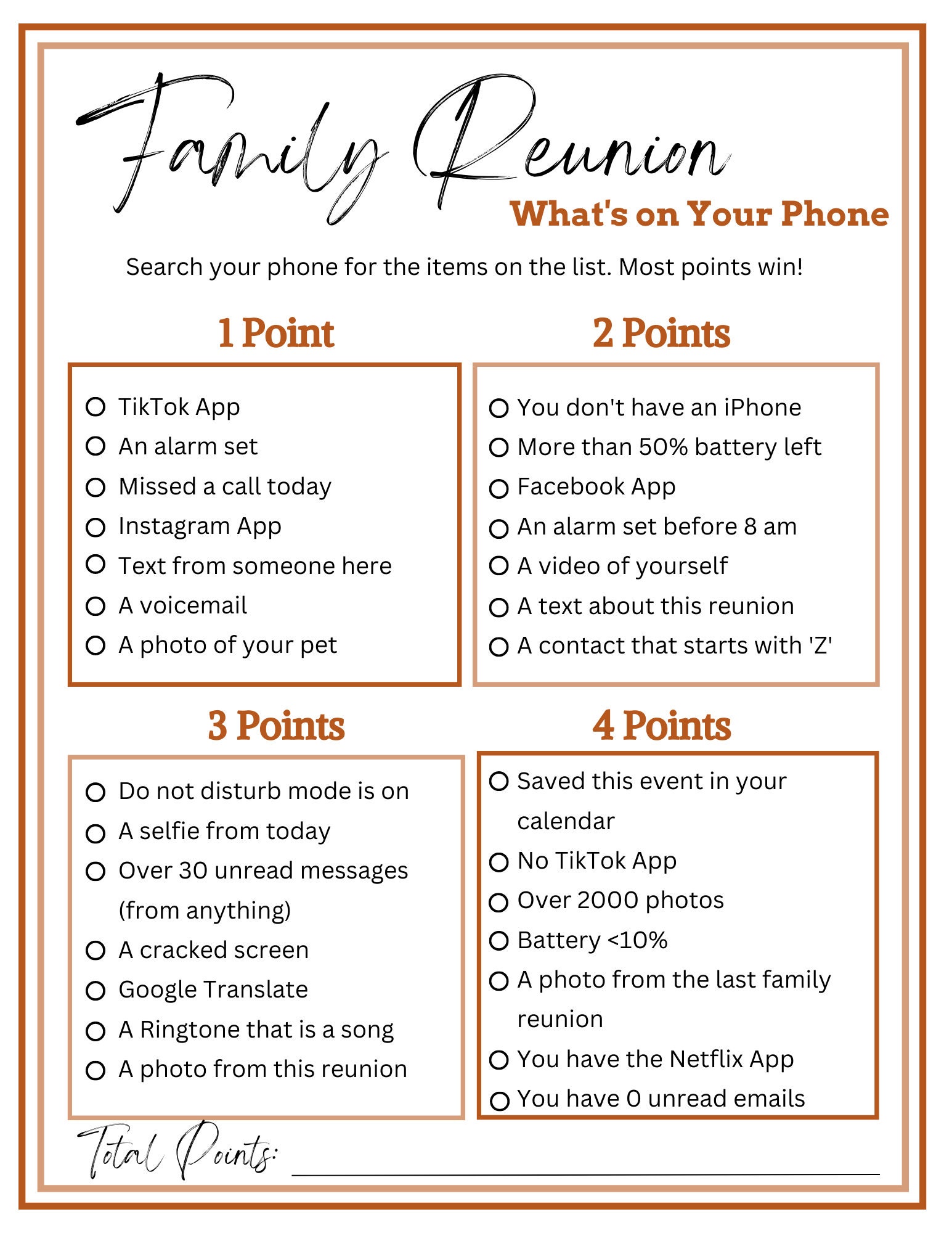 Family Reunion What's on Your Phone | Family Reunion Games | Games for ...
