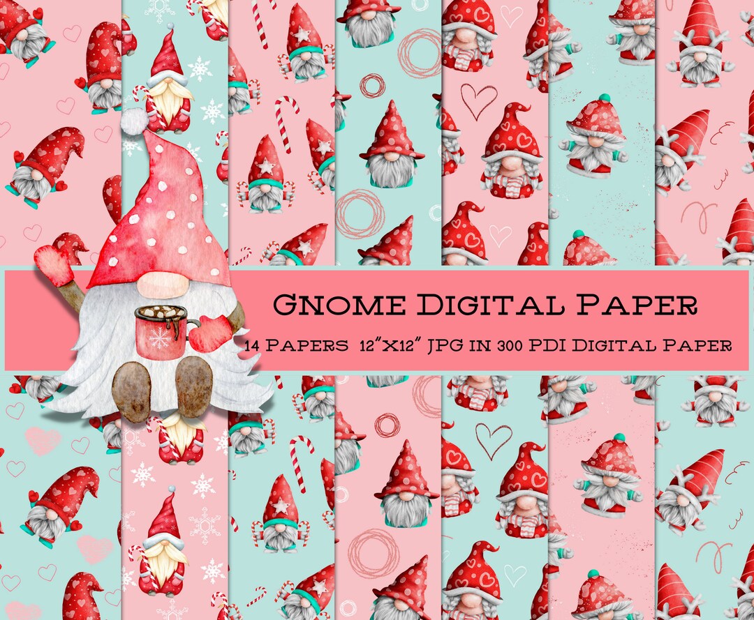 Christmas Digital Paper Gnome | Christmas Background | Christmas ...