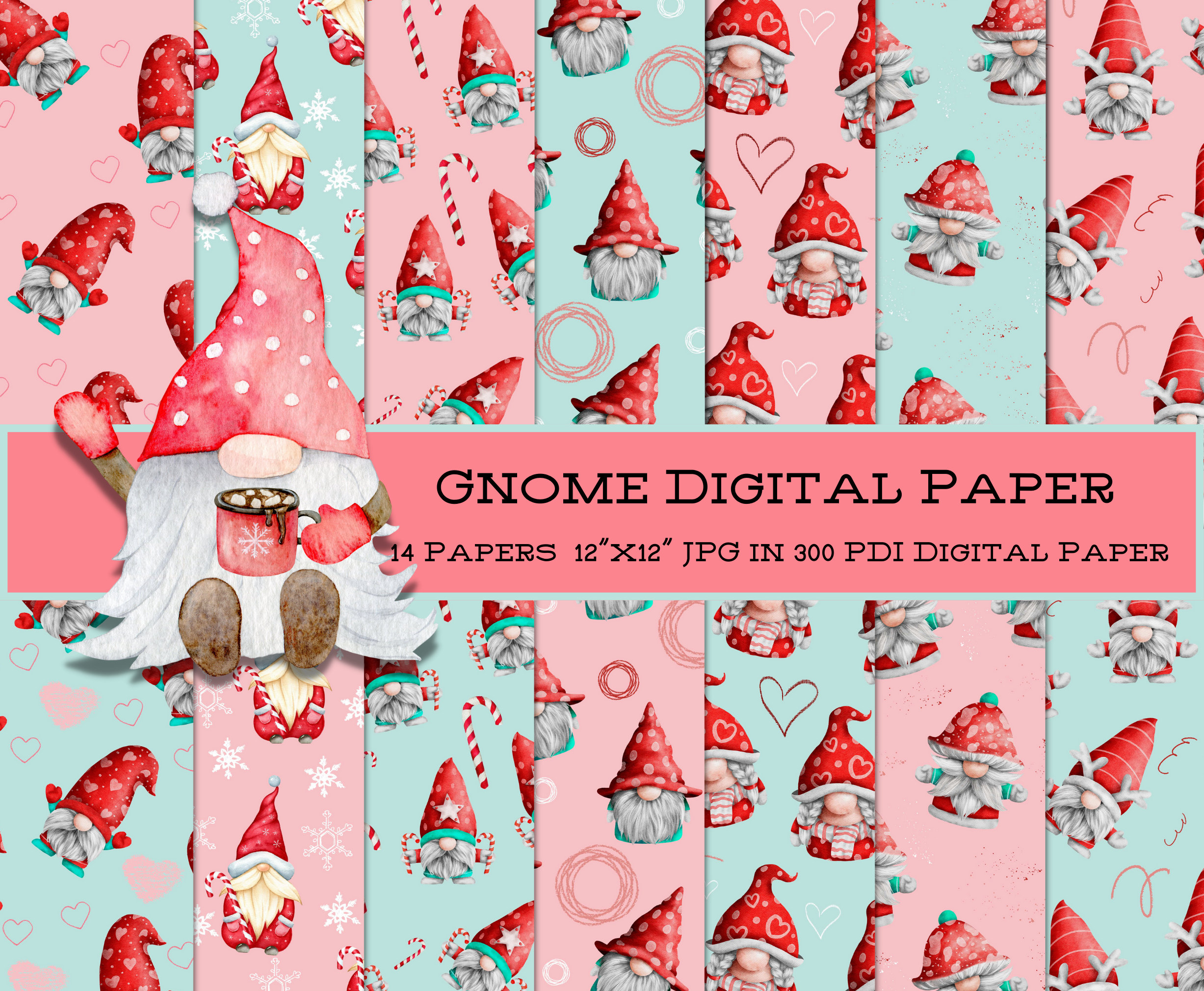 Christmas Digital Paper Gnome Christmas Background Christmas Wallpaper ...