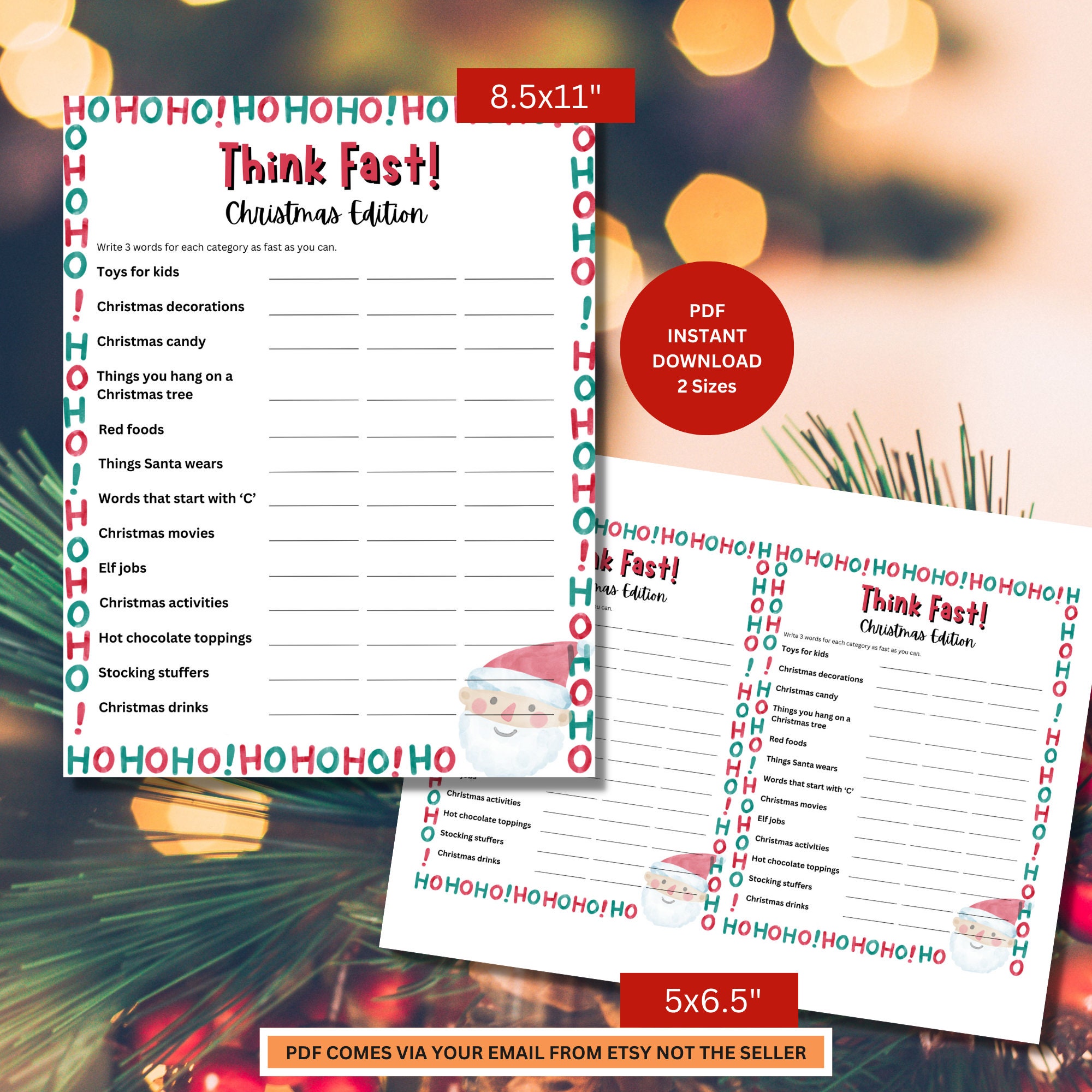 Think Fast Christmas Game | Christmas Printable Games | Christmas ...