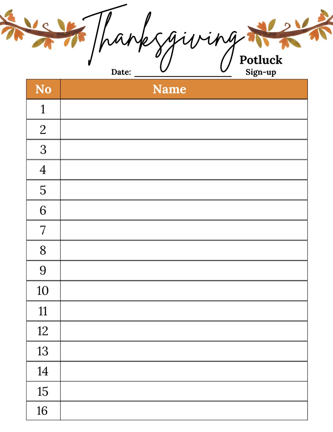 Potluck Sign up Sheet Thanksgiving Potluck Sign up Sheet Thanksgiving ...