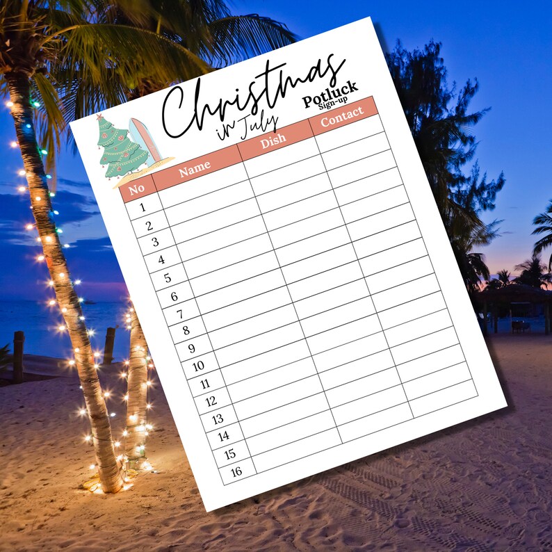 Potluck Sign up Sheet | Christmas in July Potluck Sign up Sheet ...