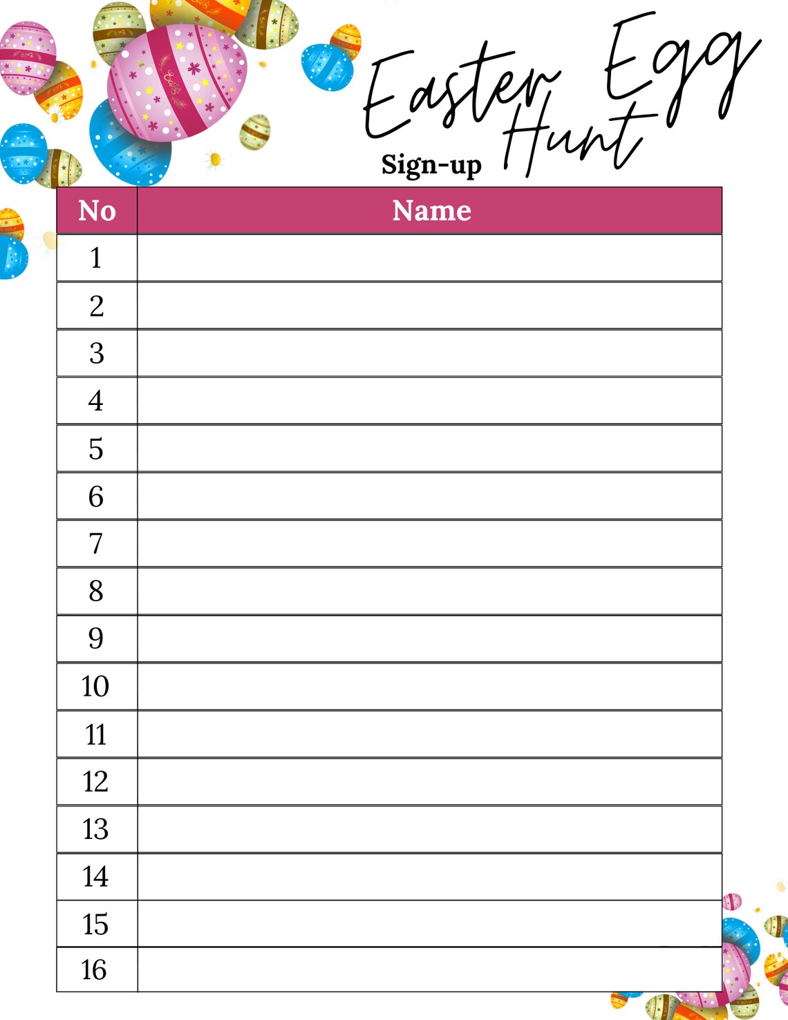 Easter Egg Hunt Sign up Sheet | Easter Egg Hunt Sheet | Printable ...