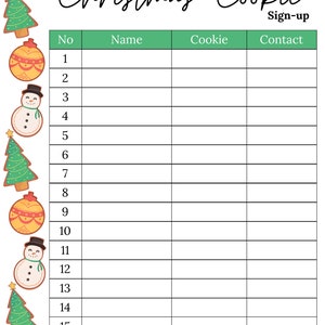 Christmas Cookie Sign up Sheet | Christmas Cookies Exchange | Christmas ...