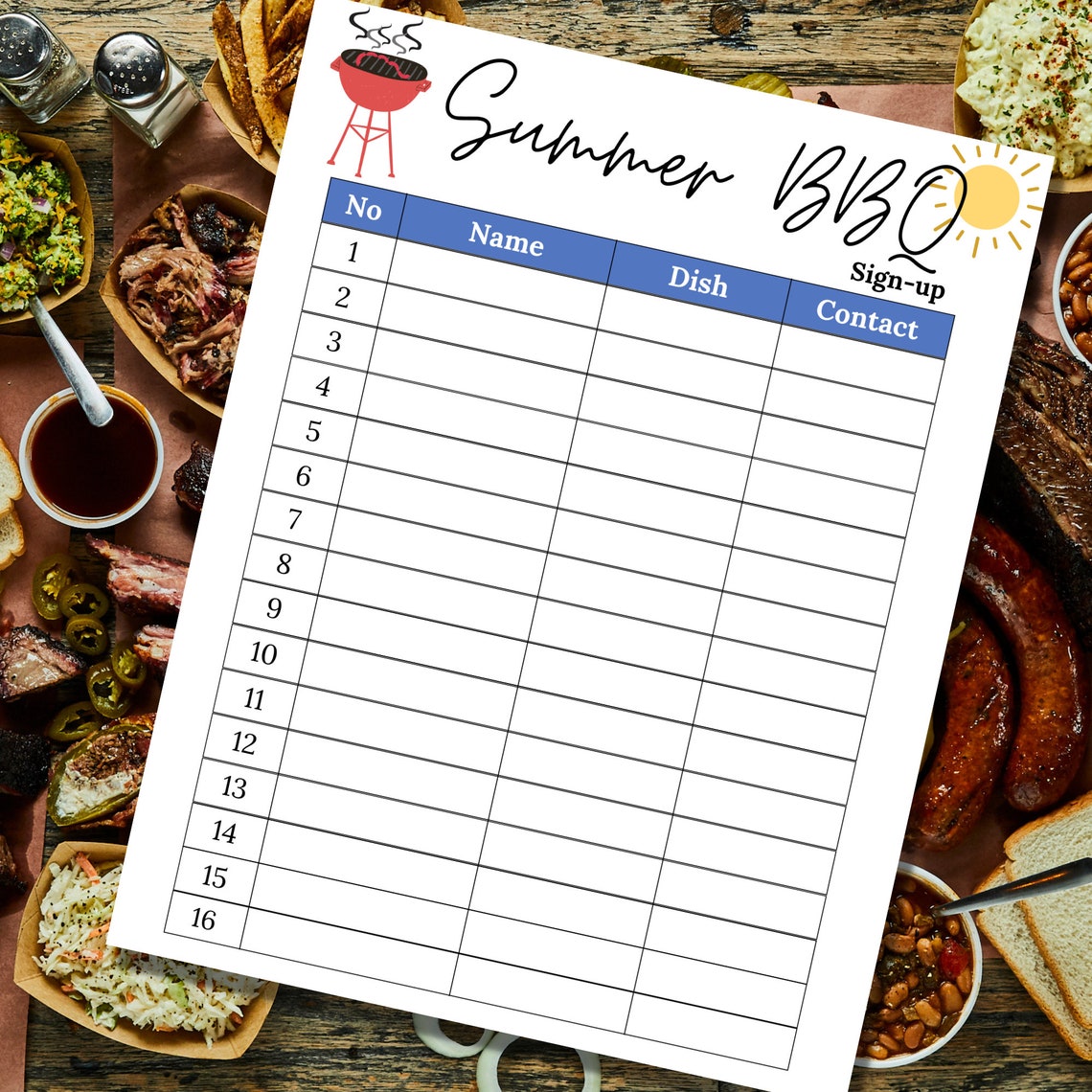 Summer Potluck Sign up Sheet | Summer Potluck Sheet | Summer Potluck ...
