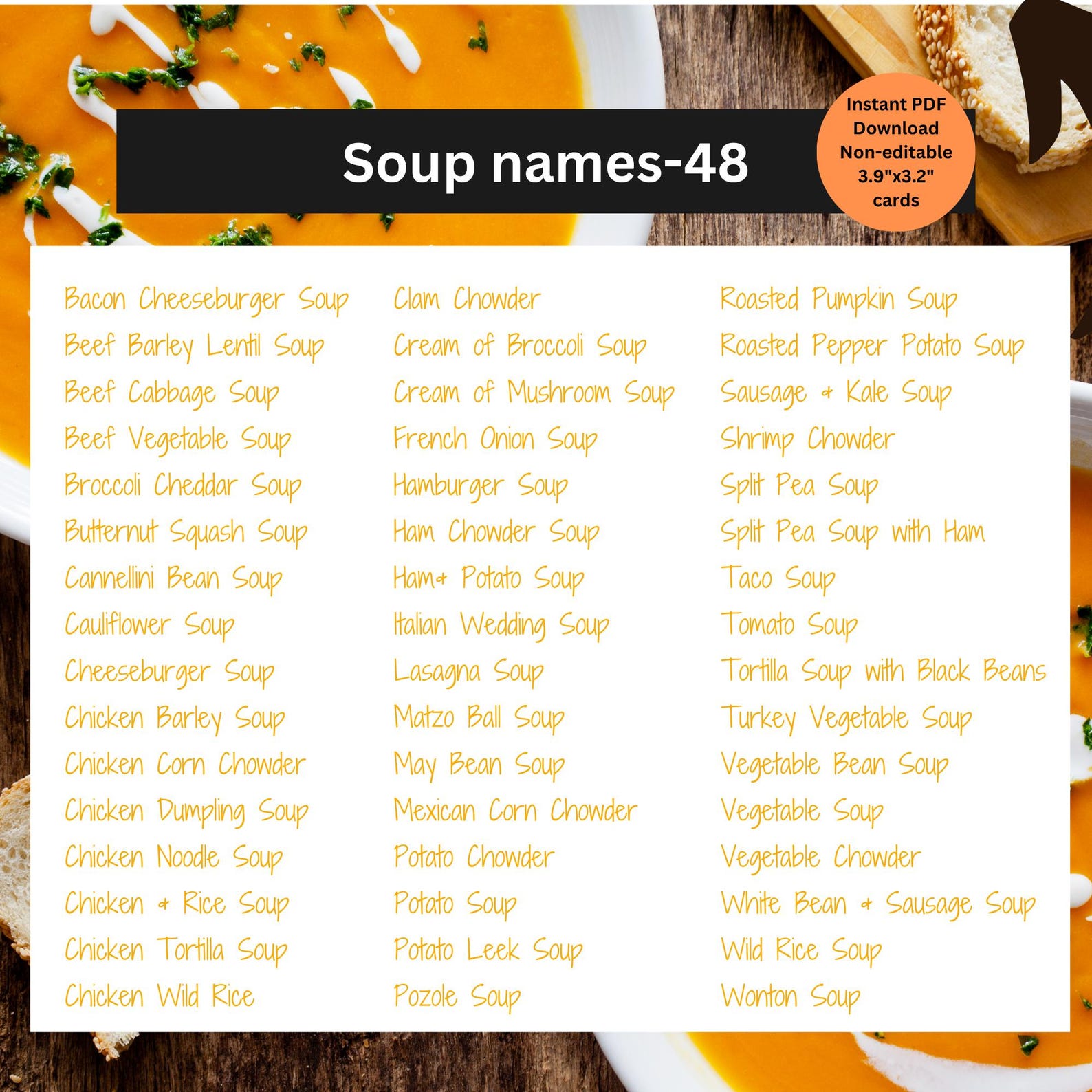 Soup Food Labels With Names Non-editable Printable | Soup Cards | Soup ...