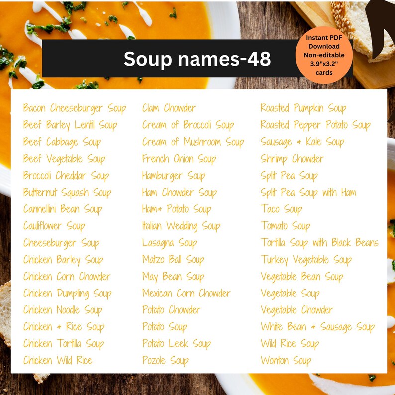 Soup Food Labels With Names Non-editable Printable | Soup Cards | Soup ...