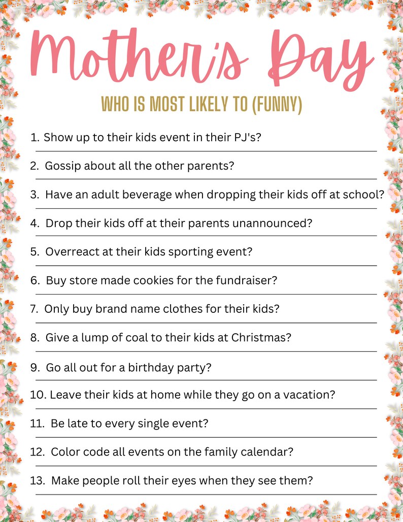 Who is Most Likely Mother's Day Game Mothers Day Game Mother's Day ...