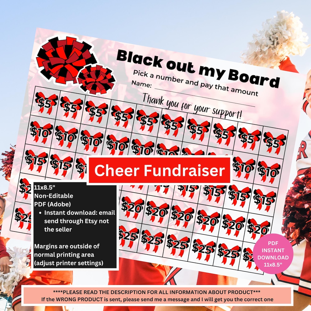 Cheer Fundraiser Calendar | Black Out My Board |sport Fundraiser ...