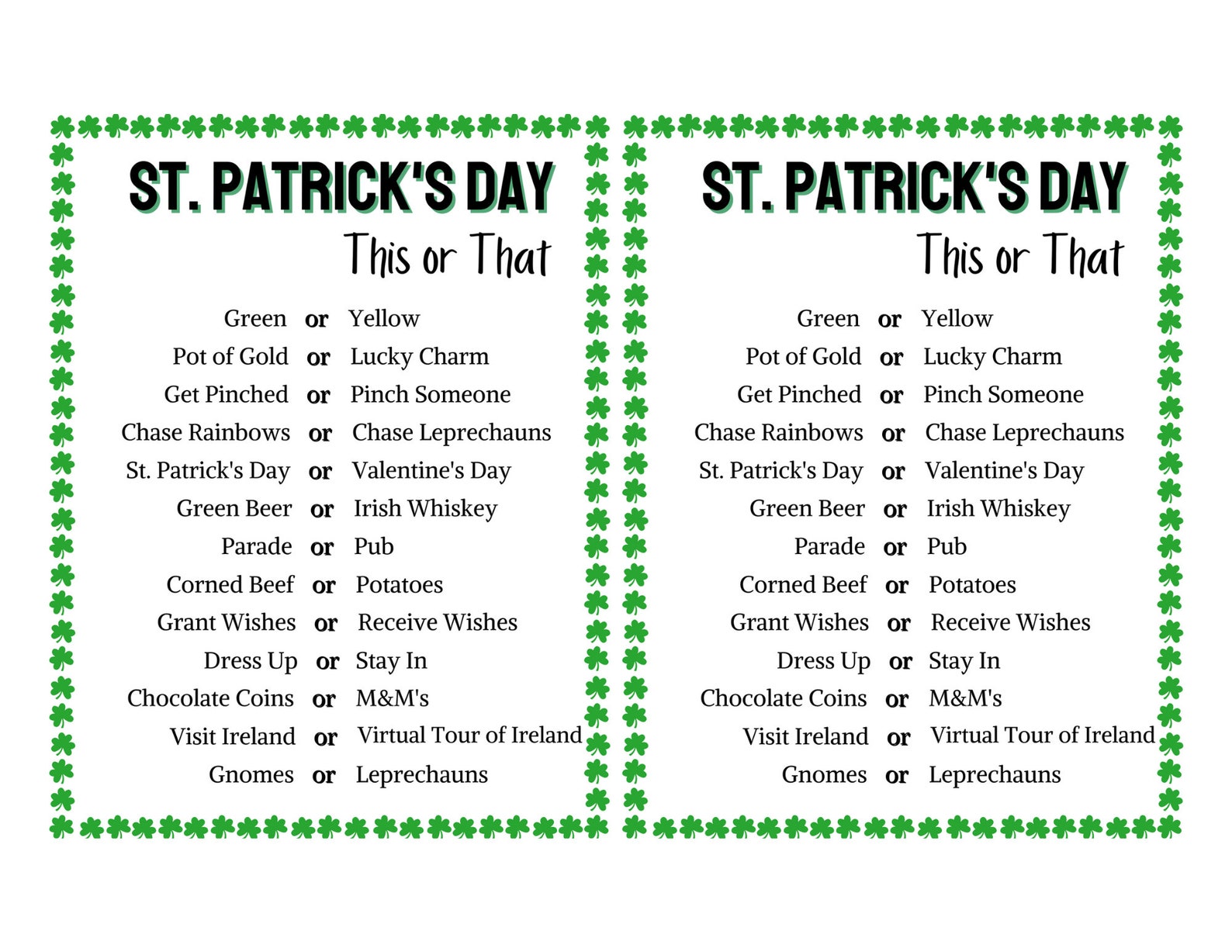 St. Patrick's Day This or That | St. Patrick's Day Games | Family St ...