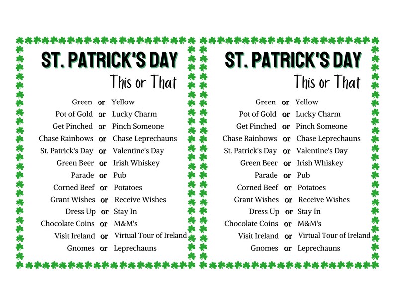 St. Patrick's Day This or That | St. Patrick's Day Games | Family St ...