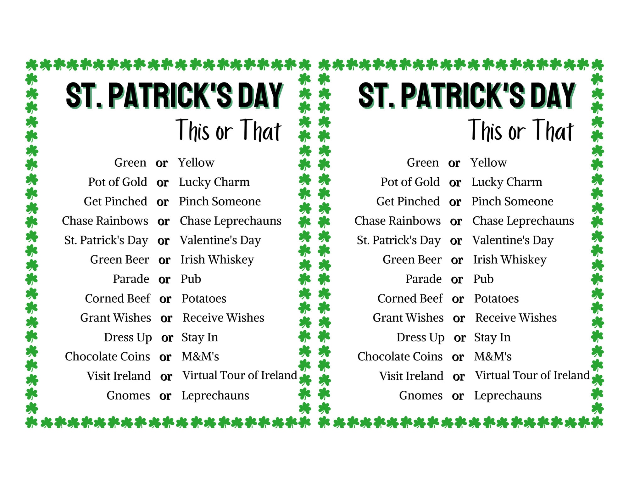St. Patrick's Day This or That St. Patrick's Day Games Family St ...