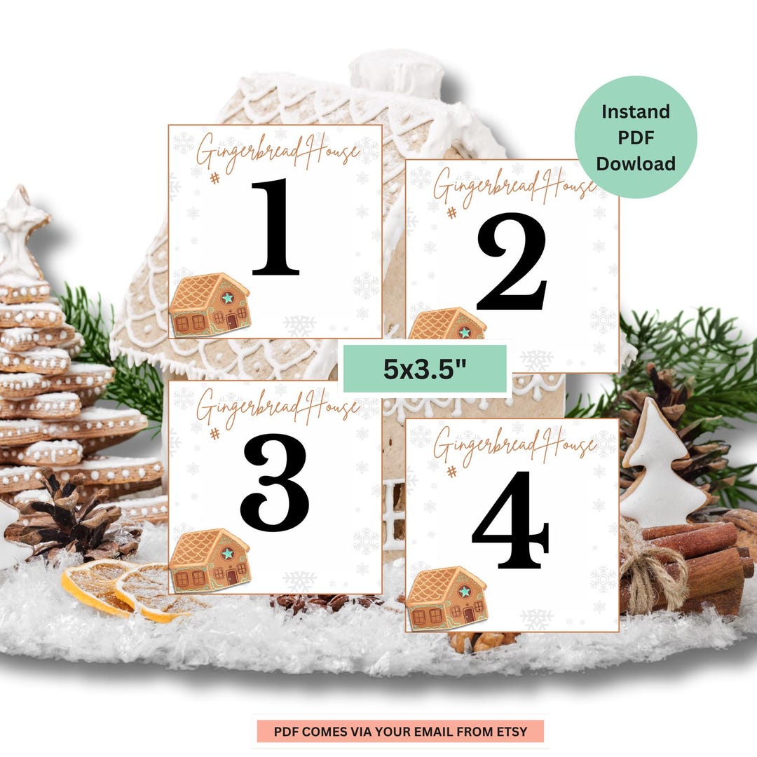 Gingerbread House Decorating Number Cards Printable| Gingerbread House ...