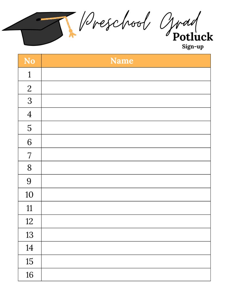 Potluck Sign up Sheet | Preschool Grad Potluck Sign up Sheet ...