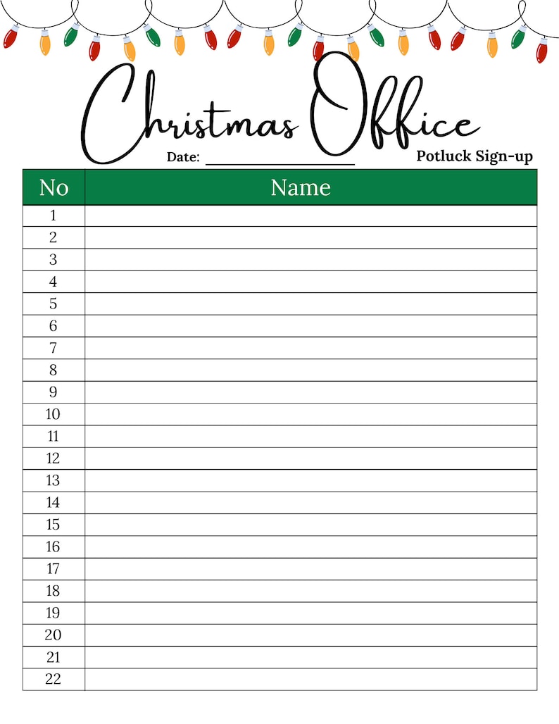 Potluck Sign up Sheet Christmas Work Potluck Sign up Sheet - Etsy