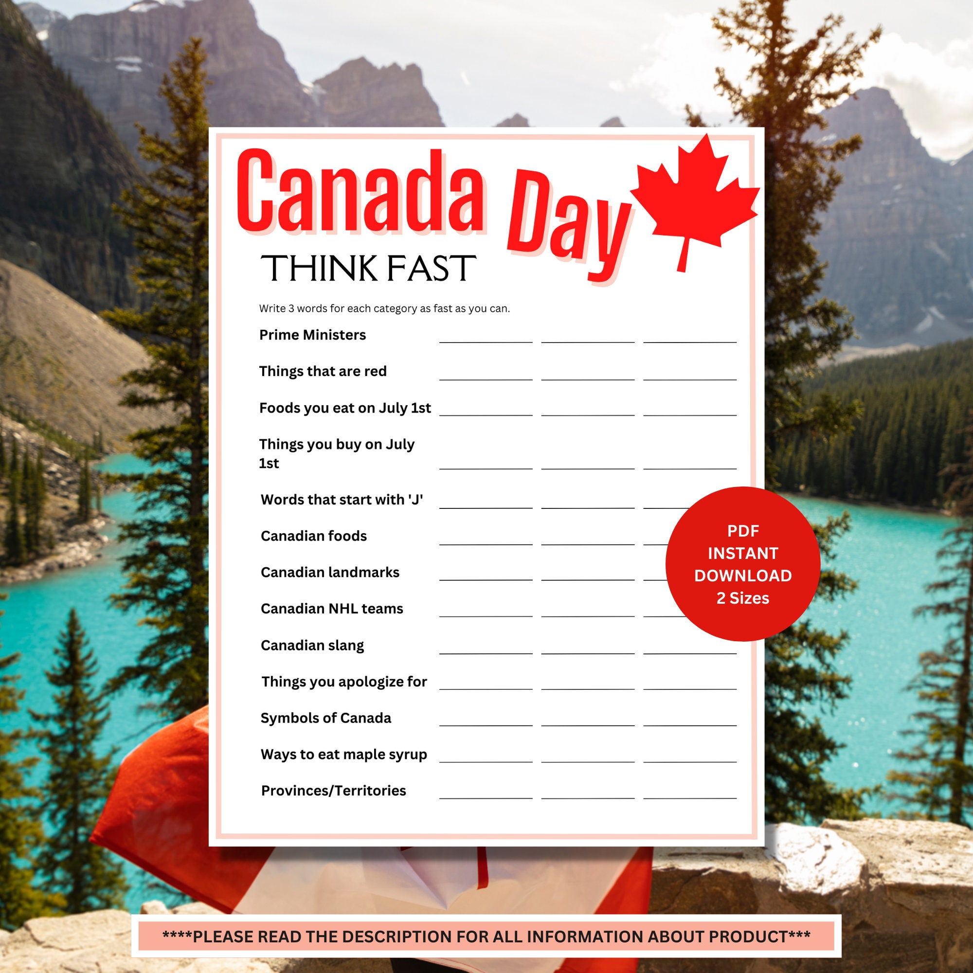 Think Fast Canada Day Game | July 1st Printable Games | Canada Day ...