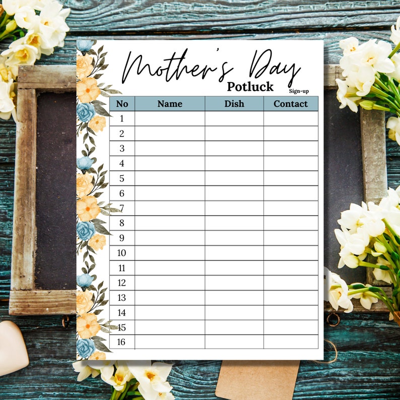Potluck Sign up Sheet Mother's Day Potluck Sign up Sheet Mother's Day ...