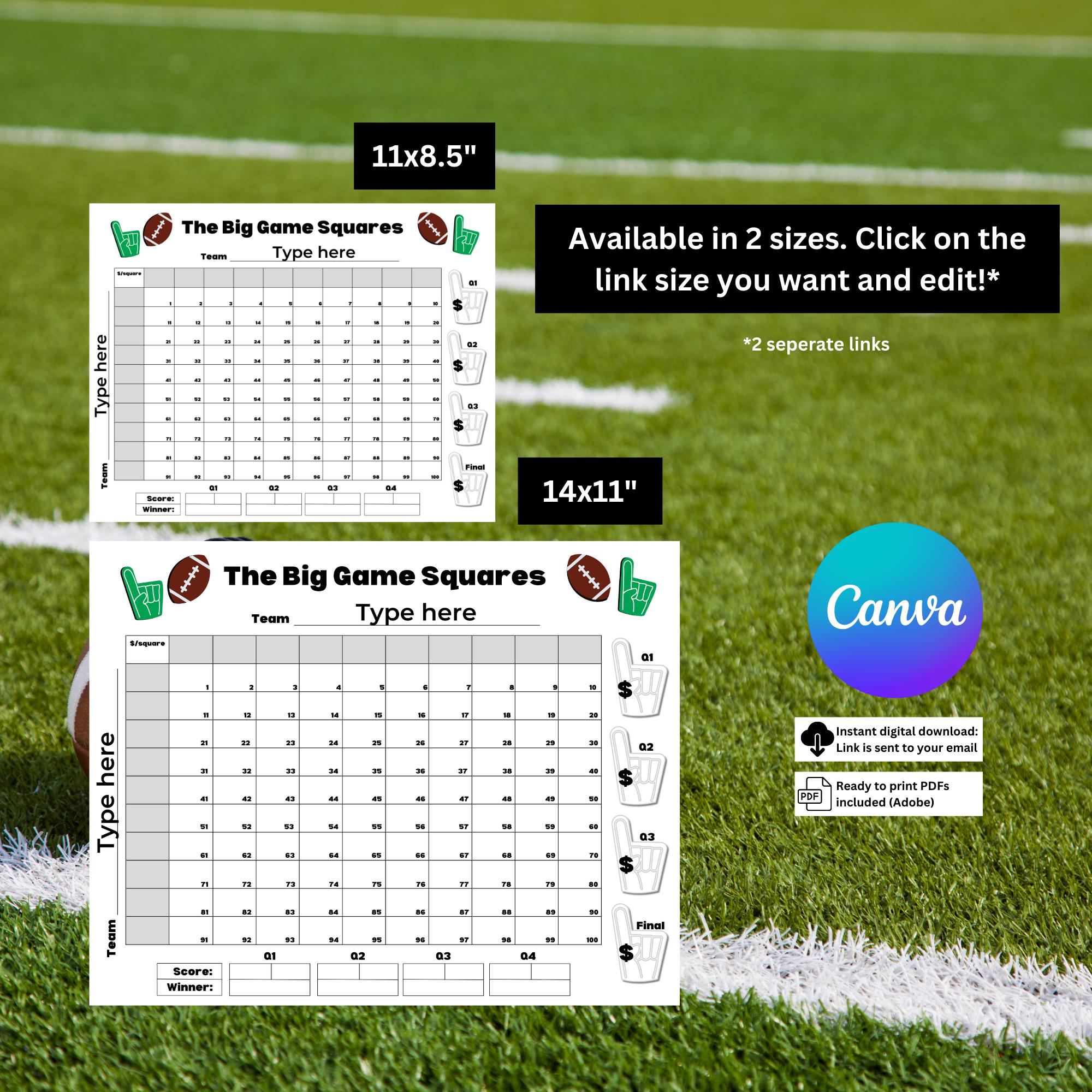 The Big Game Day Squares | the Big Game | Football Squares | Football ...