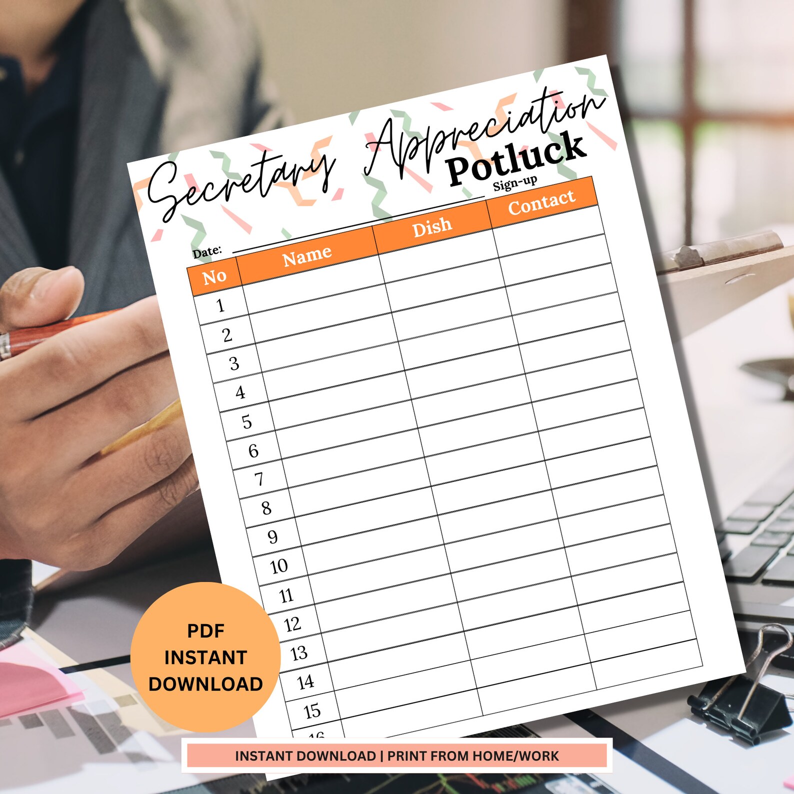 Secretary Appreciation Potluck Sign up Sheet | Work Appreciation ...