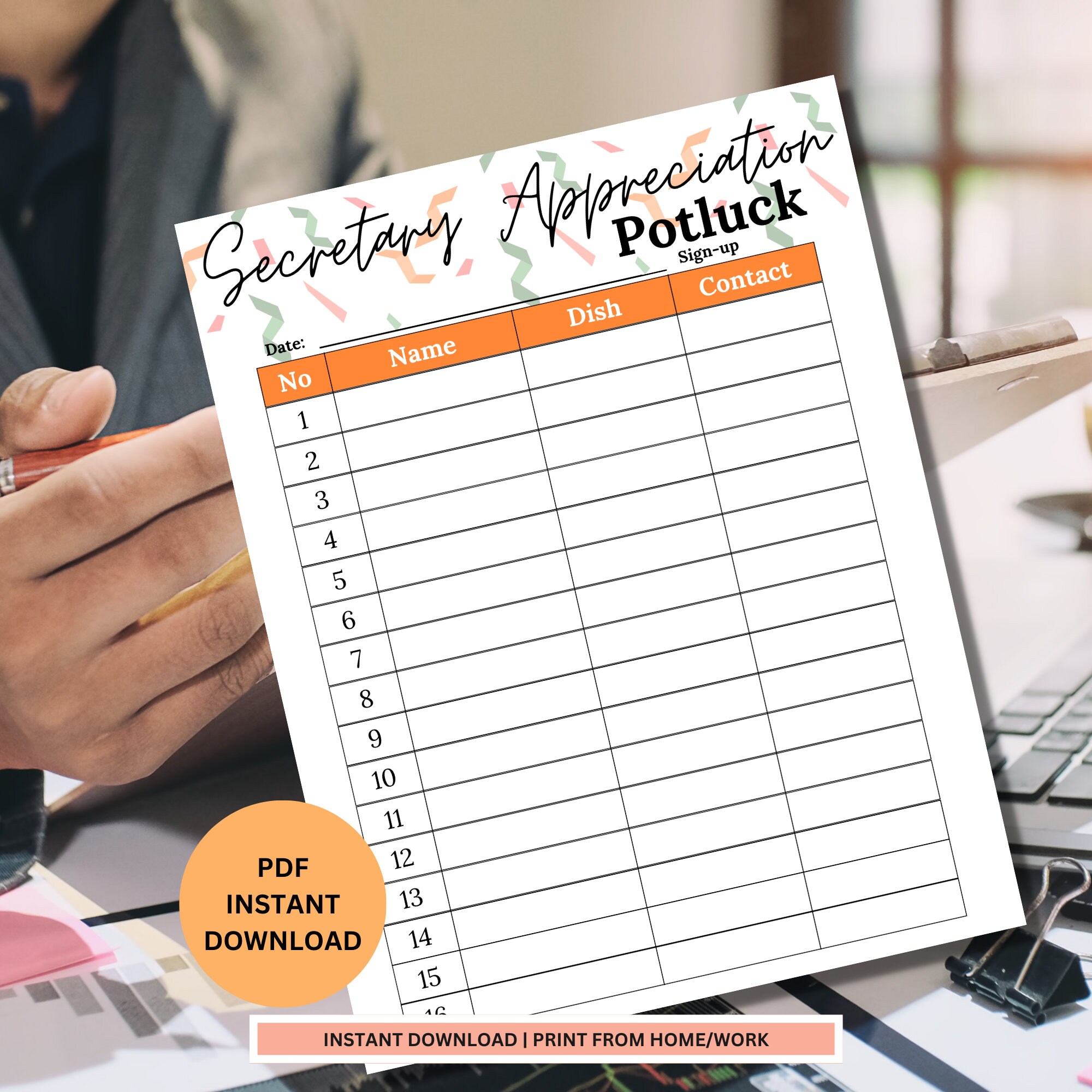 Secretary Appreciation Potluck Sign up Sheet | Work Appreciation ...