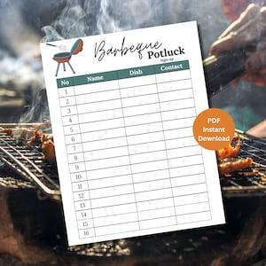 Potluck Sign up Sheet BBQ Potluck Sign up Sheet Barbeque - Etsy