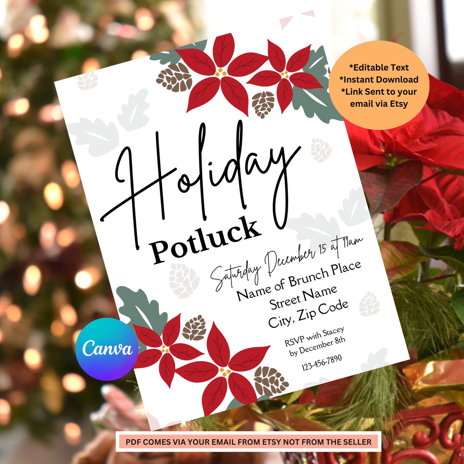 Holiday Potluck Template | Editable Holiday Potluck Invite | Holiday ...