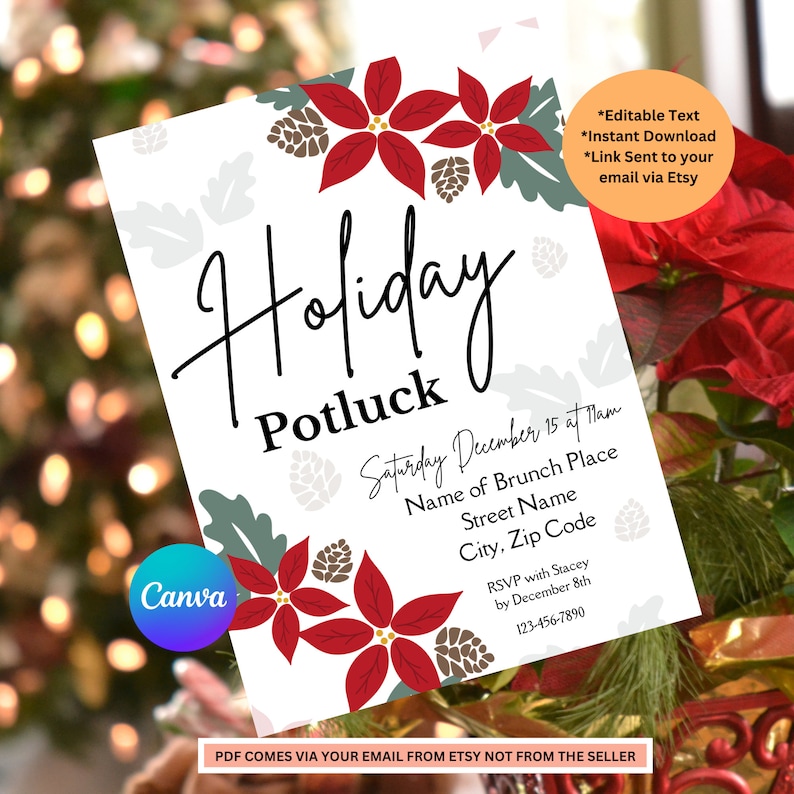 Holiday Potluck Template | Editable Holiday Potluck Invite | Holiday ...