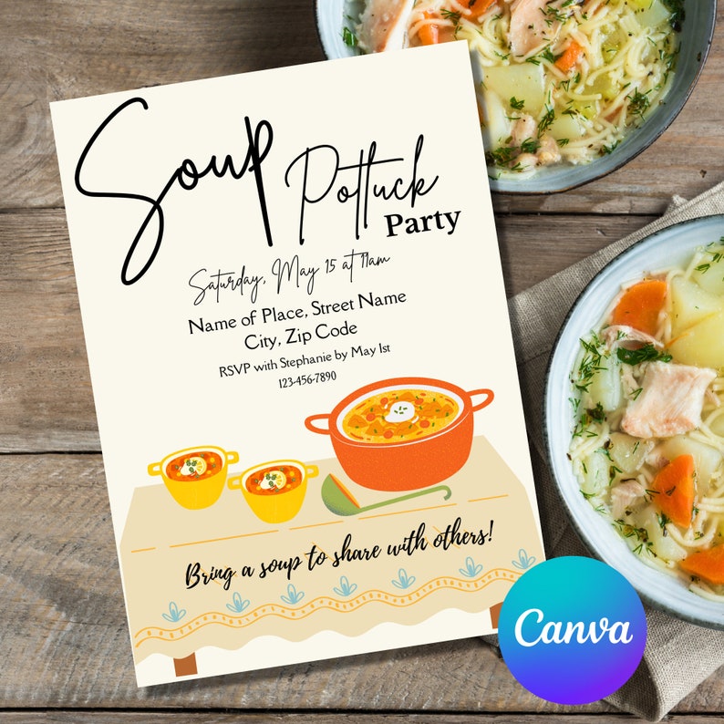 Soup Potluck Invite Template | Editable Potluck Invitation | Potluck ...