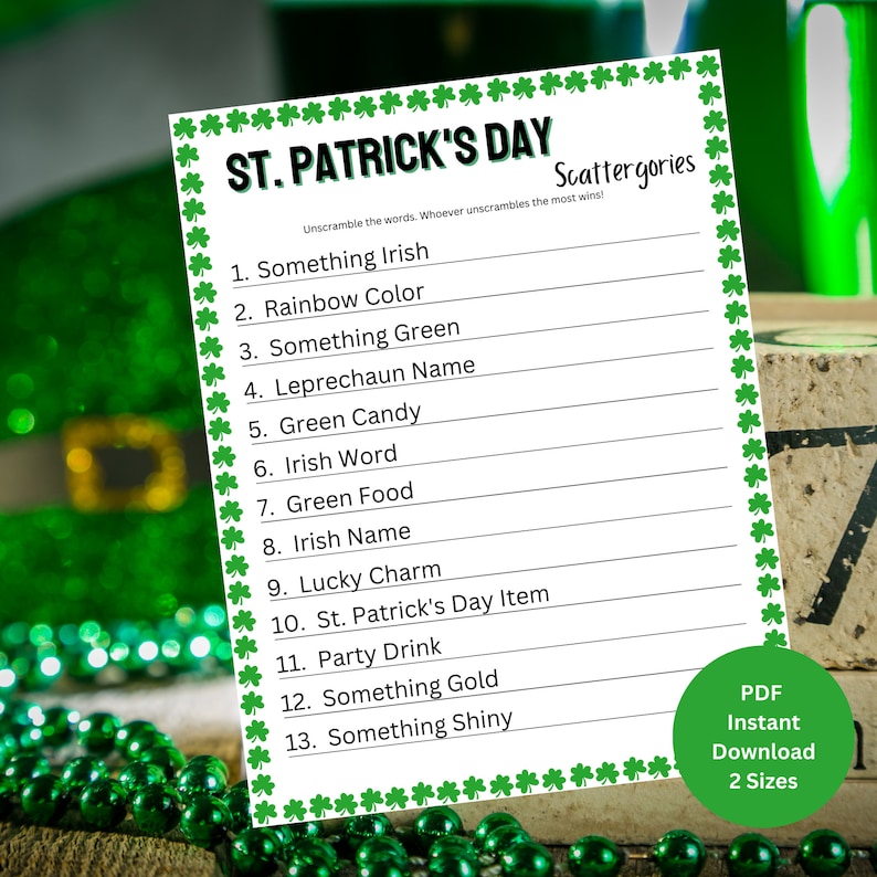 St. Patrick's Day Scattergories | St. Patrick's Day Games | Family St ...