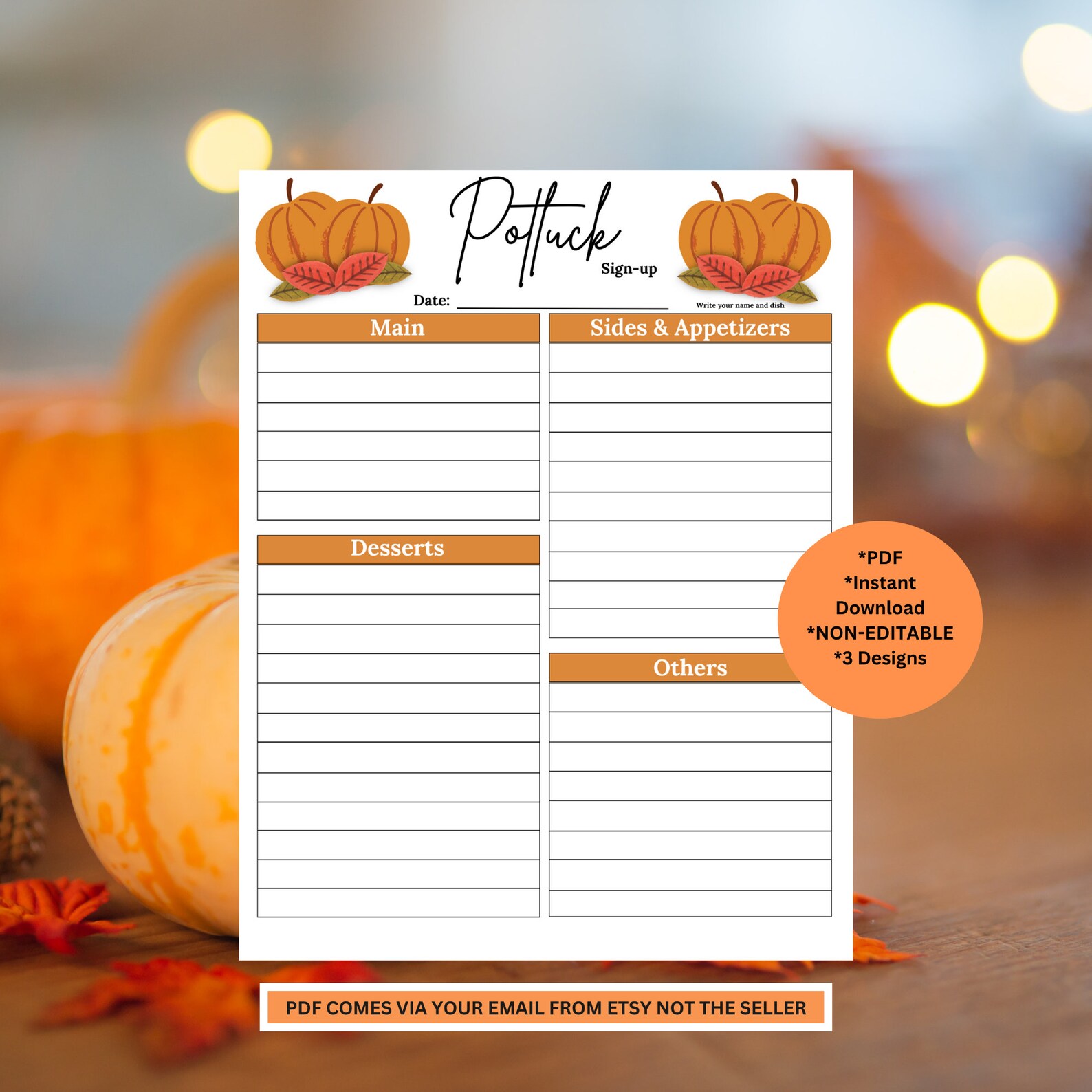 Potluck Sign up Sheet | Thanksgiving, Fall, Friendsgiving Potluck ...