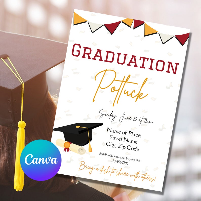 Graduation Potluck Invitation Template | Graduation Party Potluck ...