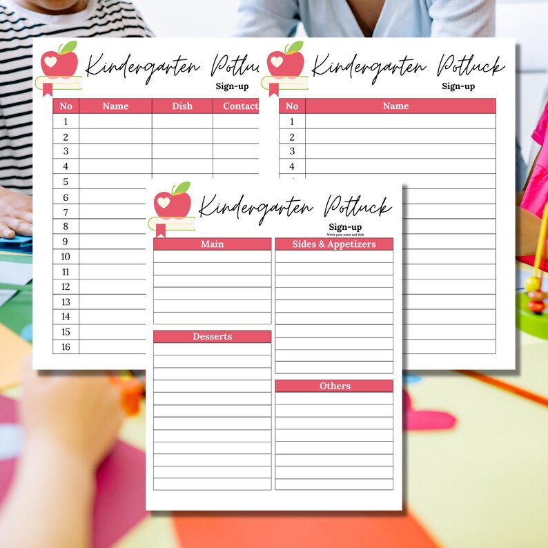 Potluck Sign up Sheet | Kindergarten Day Potluck Sign up Sheet | School ...