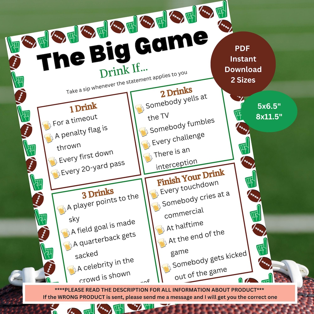 The Big Game Party Games | the Big Game Drink If | Big Game Games ...