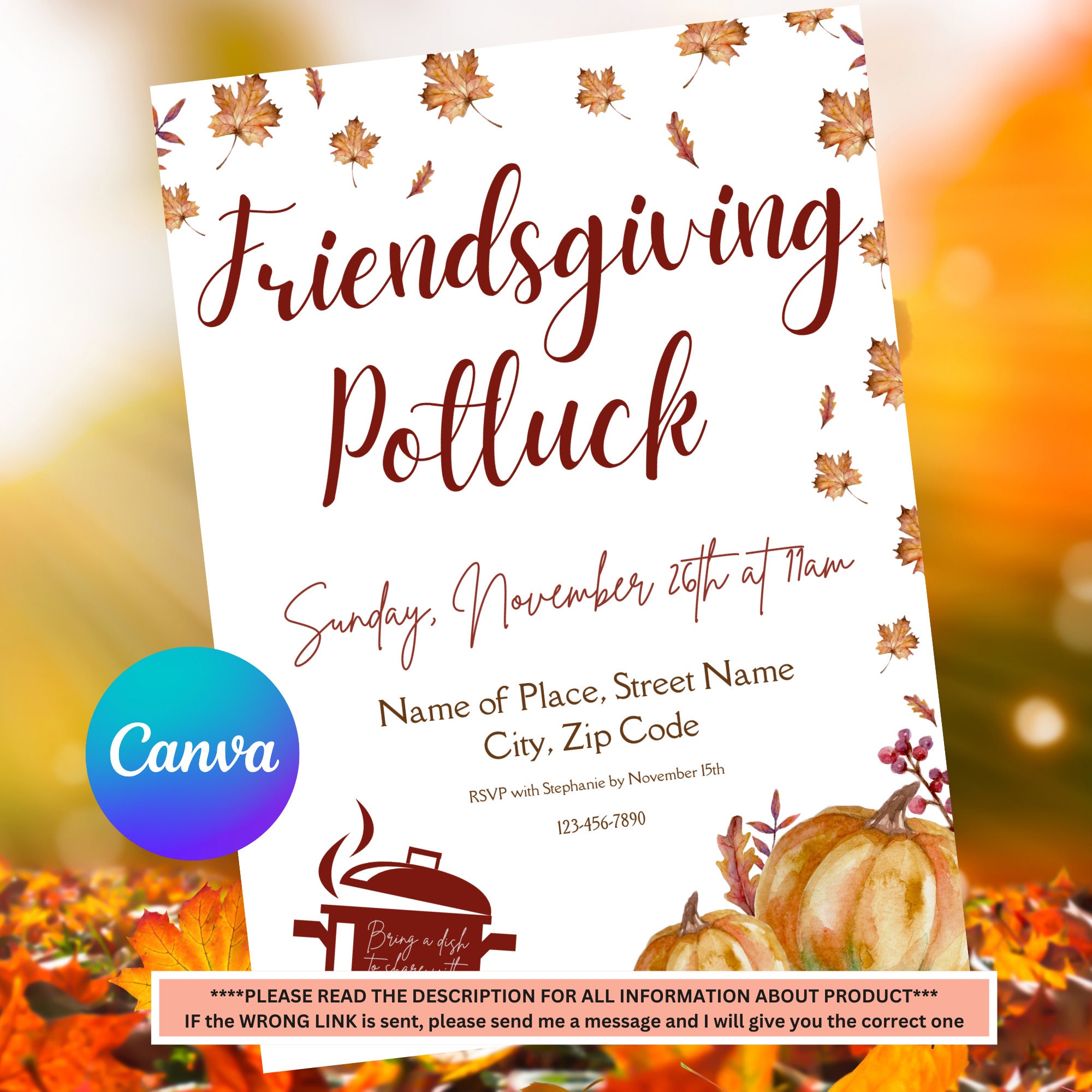 Friendsgiving Potluck Invite Template | Editable Potluck Invitation ...