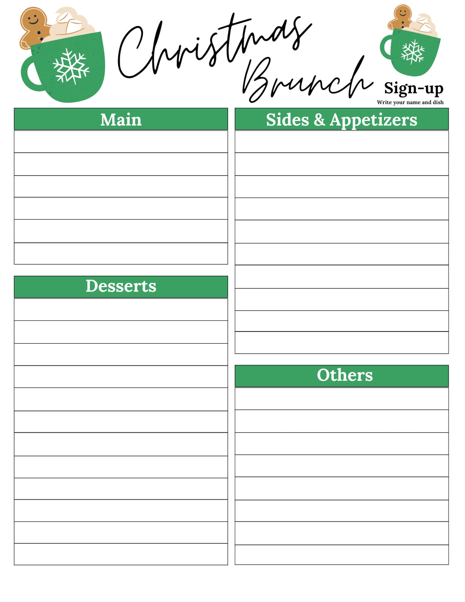 Potluck Sign up Sheet Christmas Brunch Potluck Sign up Sheet - Etsy