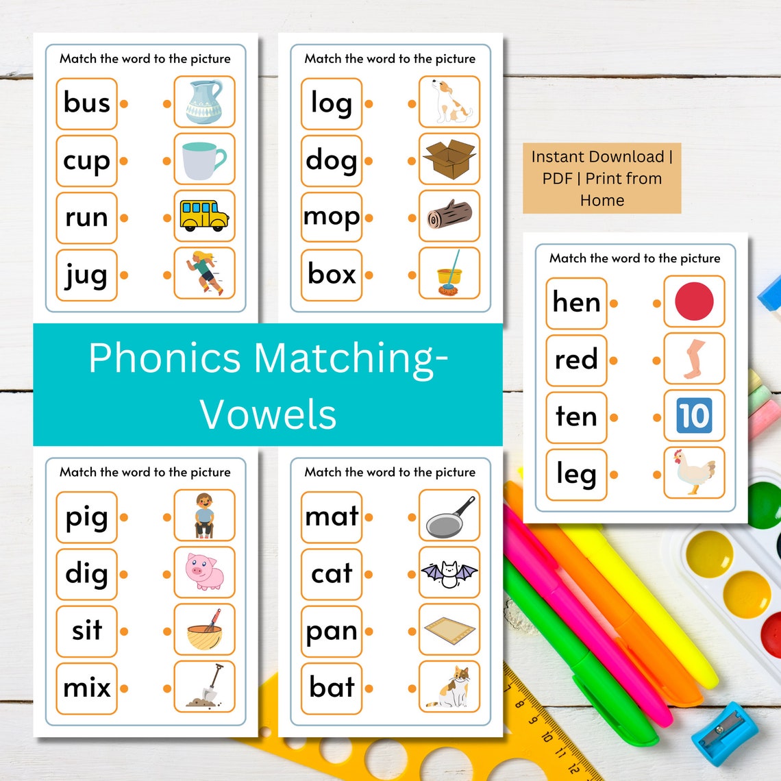 Phonics Worksheets Vowels CVC Words Phonics Games - Etsy