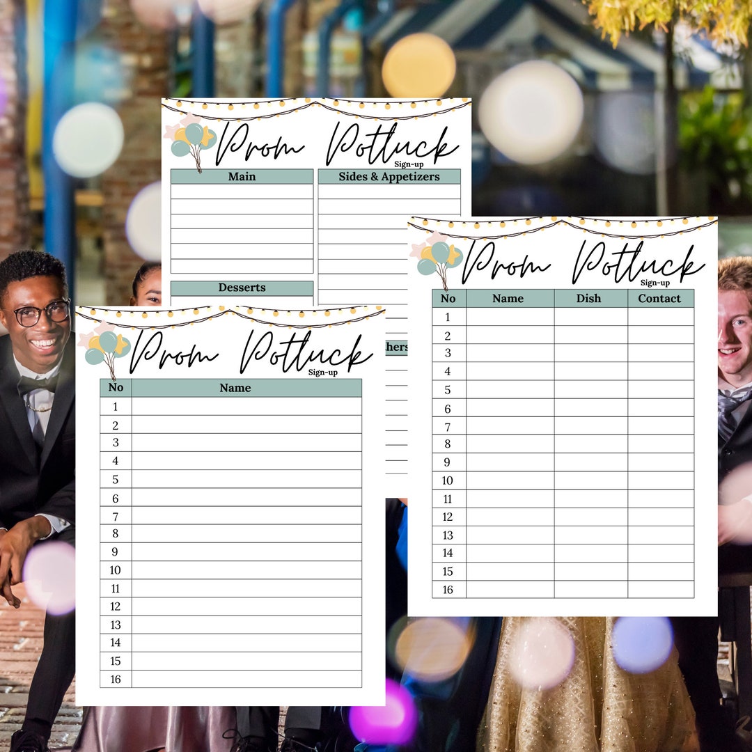 Potluck Sign up Sheet | Prom Potluck Sign up Sheet | Graduation Potluck ...