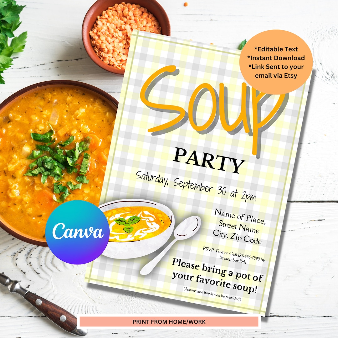 Soup Party Invite Template Editable Soup Party Soup Party Invite Fall ...