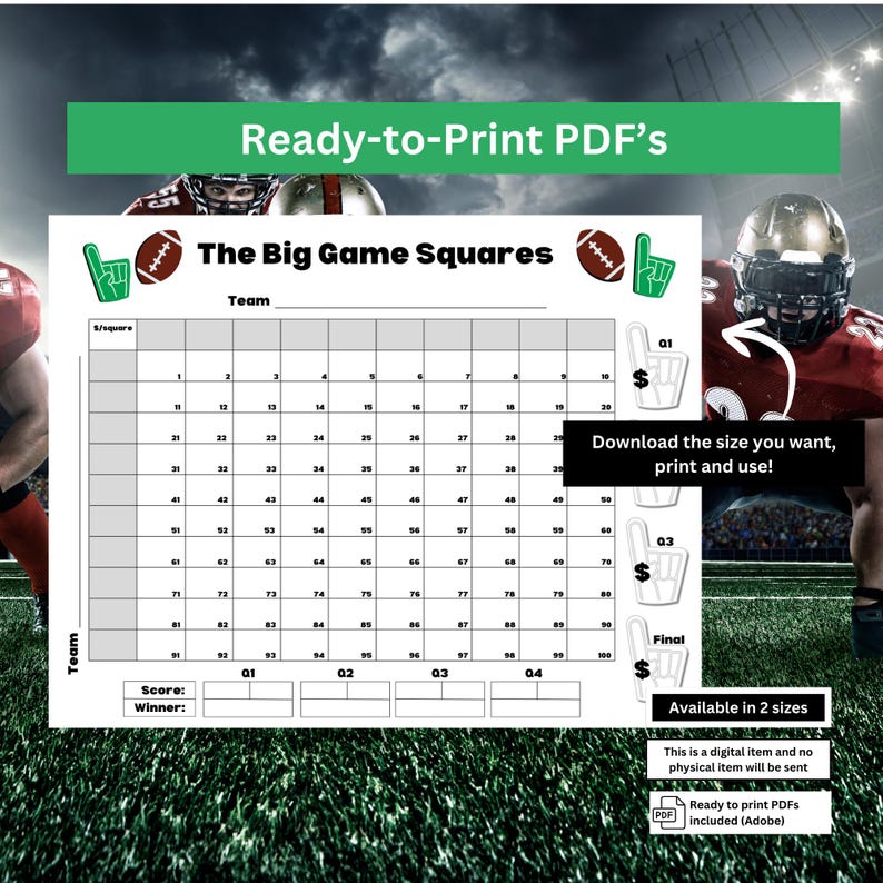 The Big Game Day Squares | the Big Game | Football Squares | Football ...