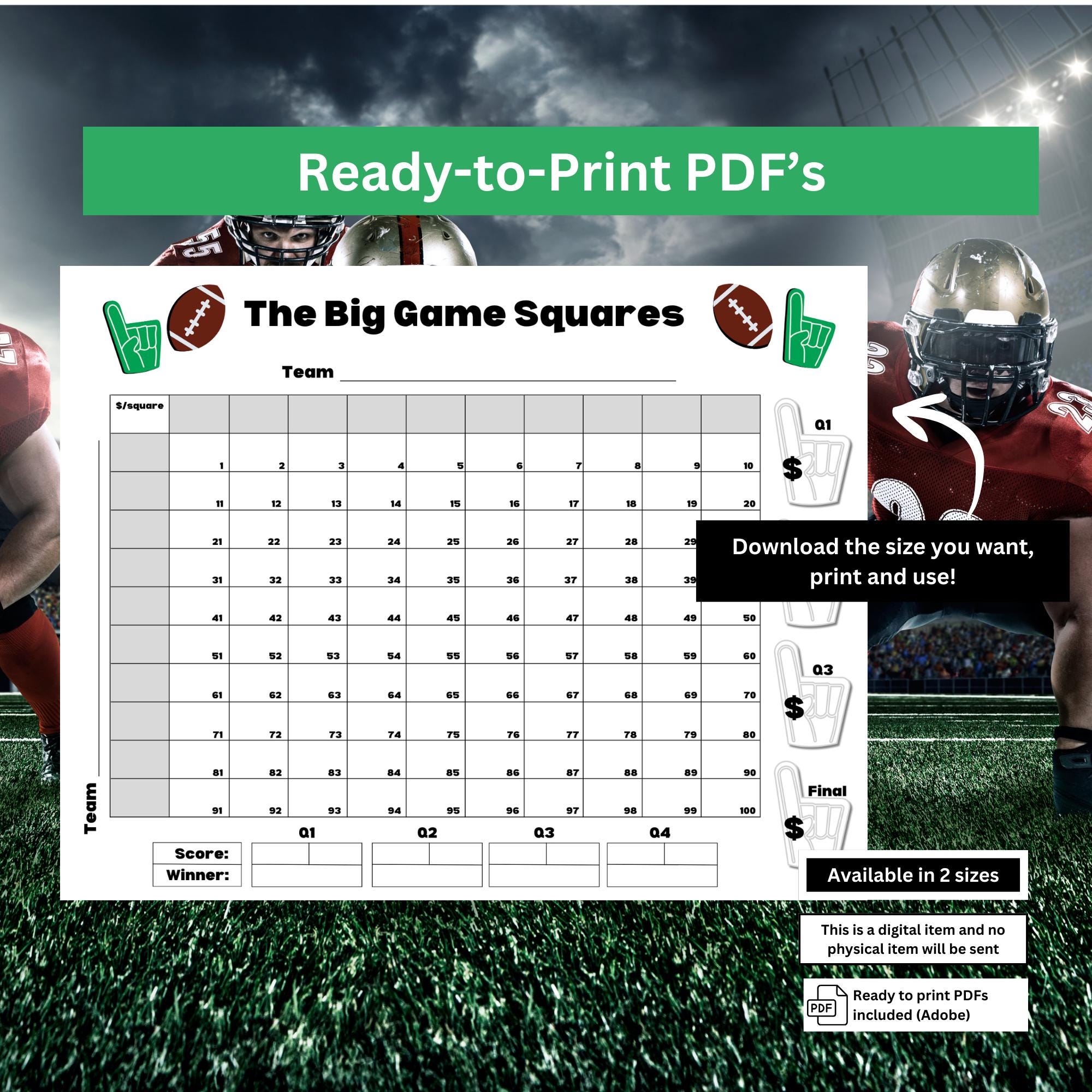 The Big Game Day Squares | the Big Game | Football Squares | Football ...