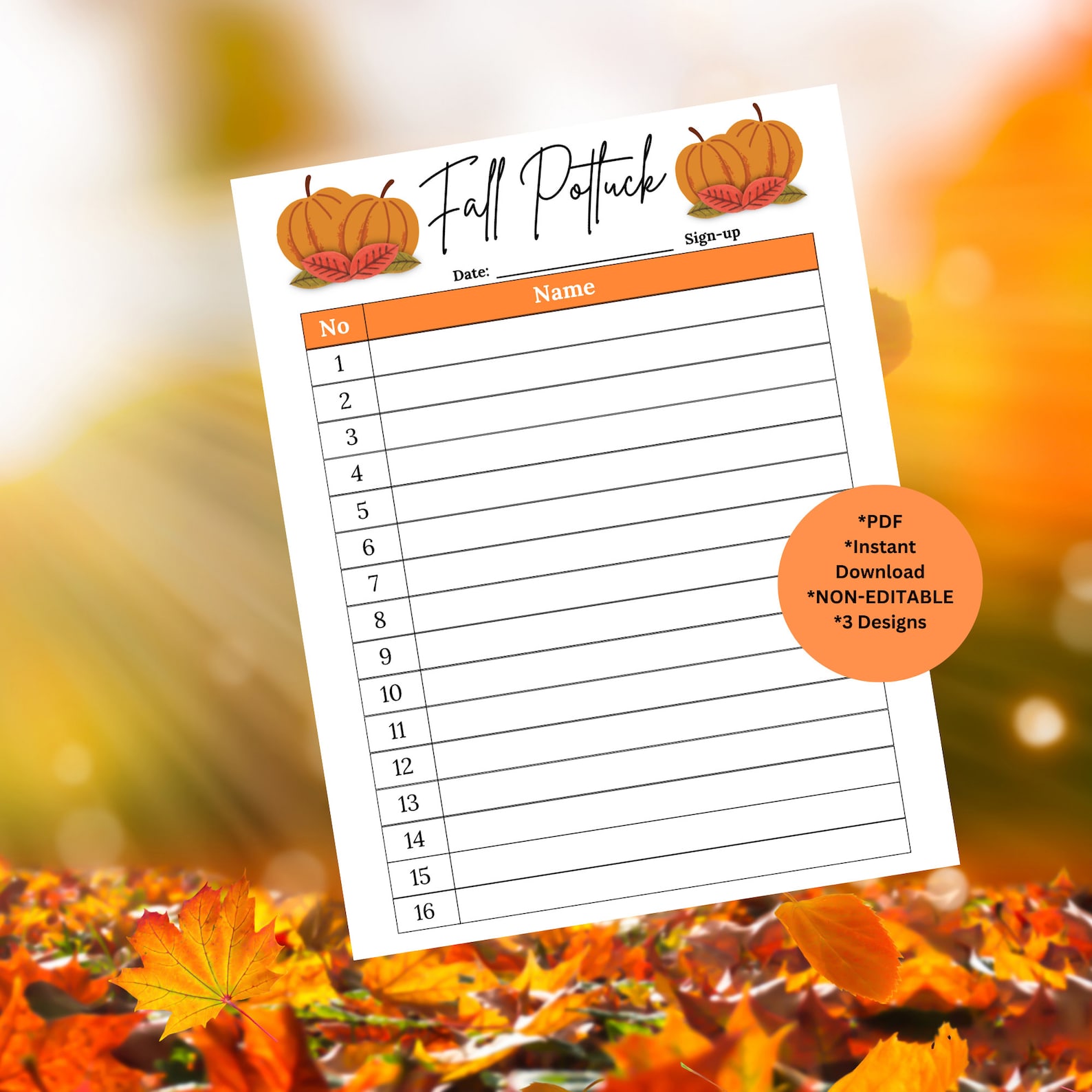 Potluck Sign up Sheet | Fall Potluck Sign up Sheet | Thanksgiving ...