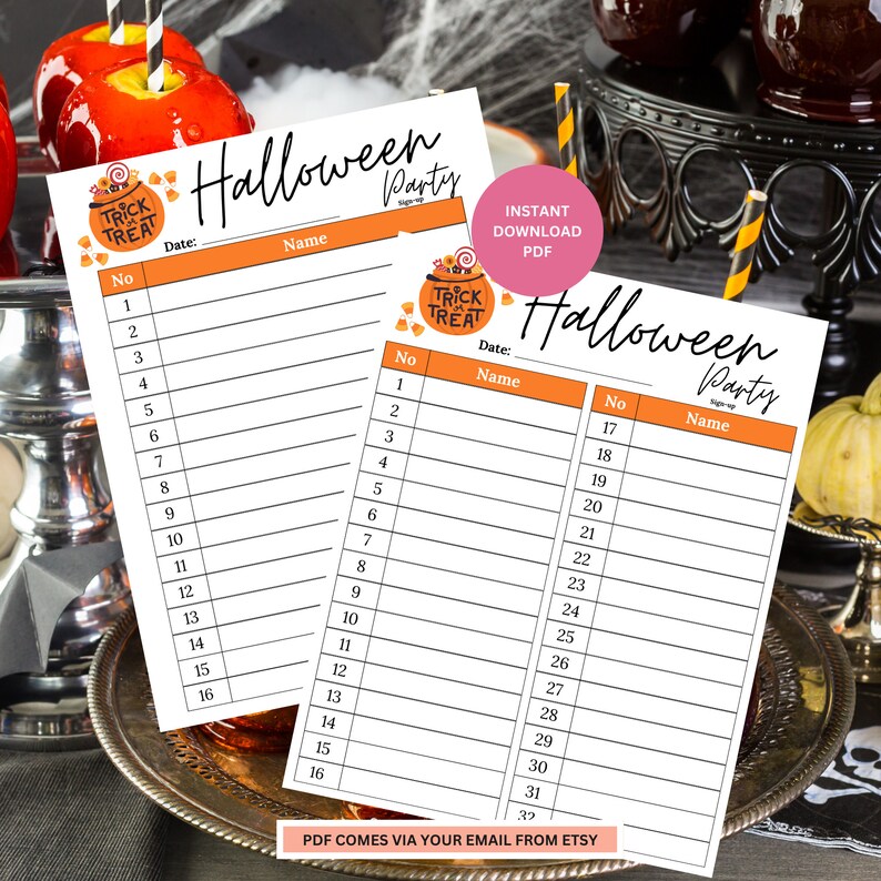 Halloween Party Sign up Sheet | Halloween Party Sheet | Printable ...
