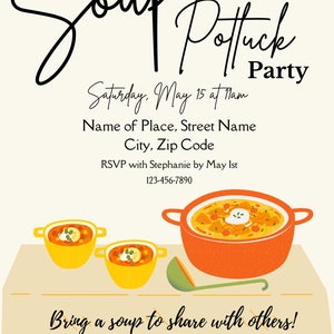 Soup Potluck Invite Template | Editable Potluck Invitation | Potluck ...