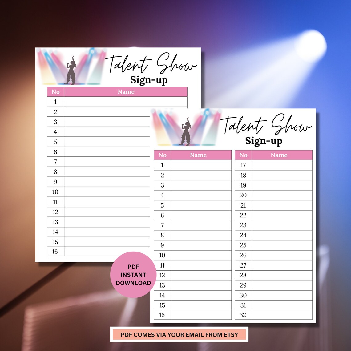 Talent Show Sign up Sheet Talent Show Sheet Printable Talent Show Sign ...
